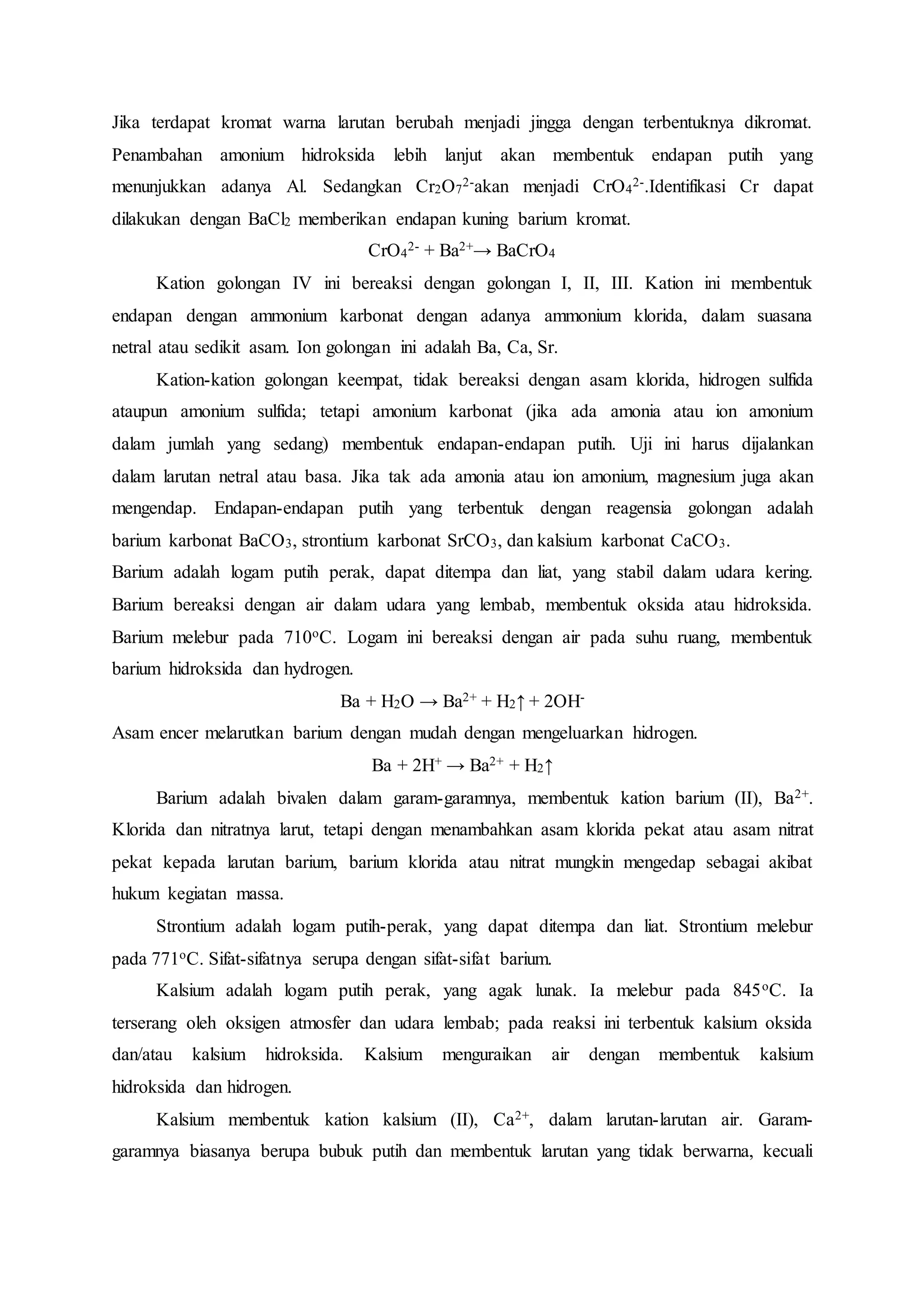 Analisis Kation Golongan I, II, III, IV dan V | DOCX