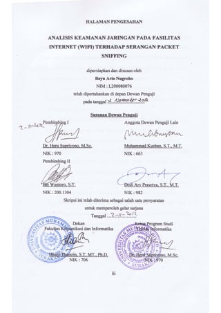 Analisis keamanan jaringan pada fasilitas internet (wifi) terhadap serangan packet sniffing | PDF
