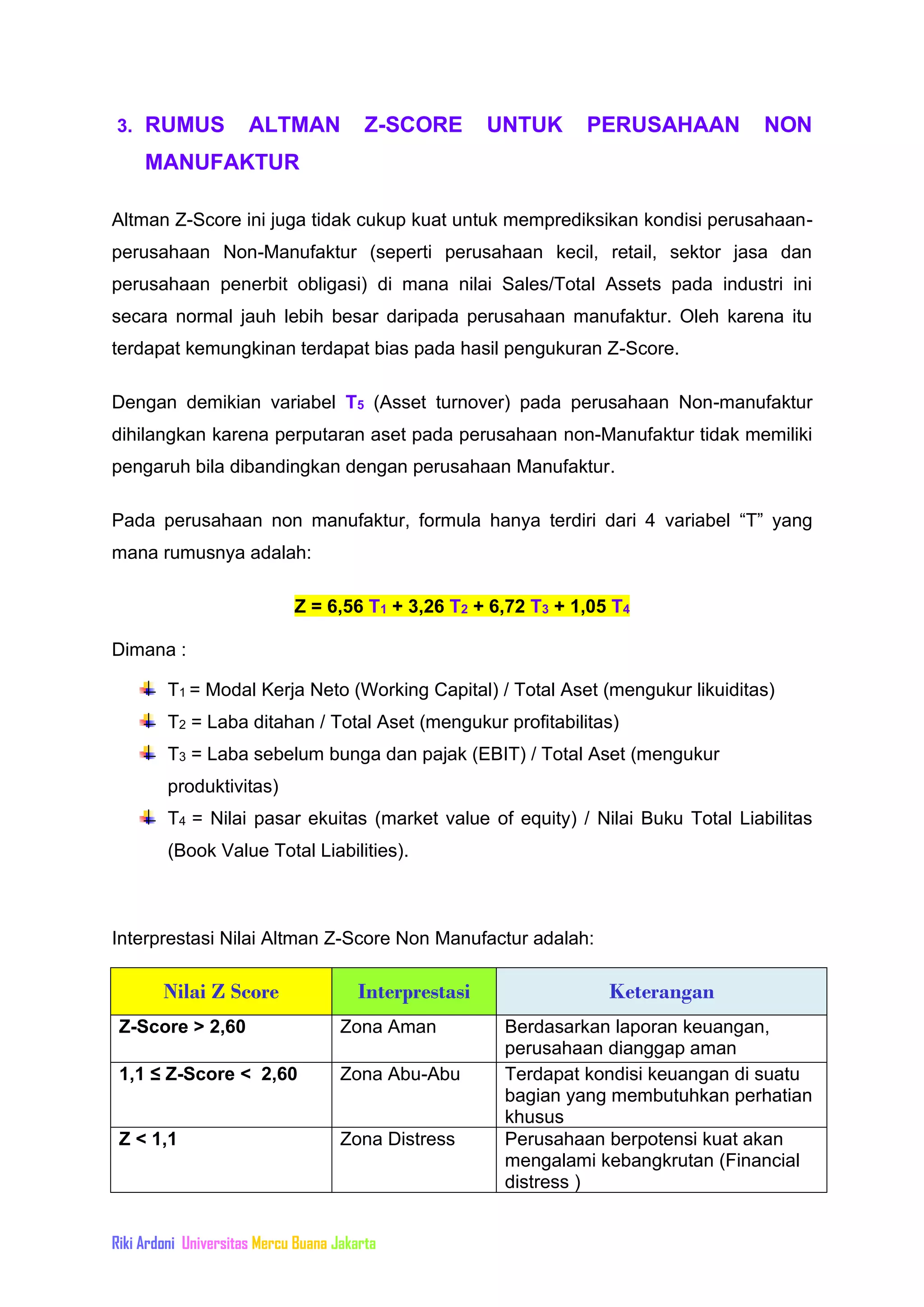 Analisis Kebangkrutan (Financial Distress) dengan Altman Z-Score - RIKI ARDONI | PDF