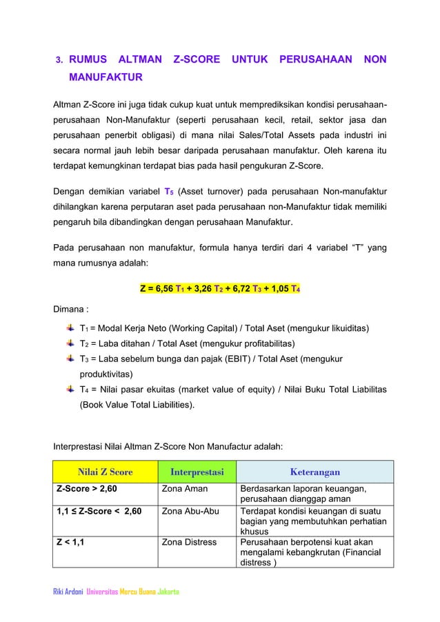 Analisis Kebangkrutan (Financial Distress) dengan Altman Z-Score - RIKI ARDONI | PDF