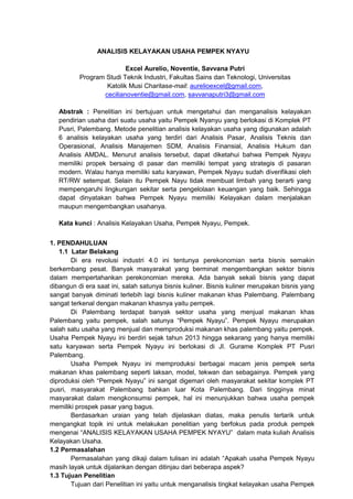 Analisis kelayakan usaha pempek nyayu | PDF