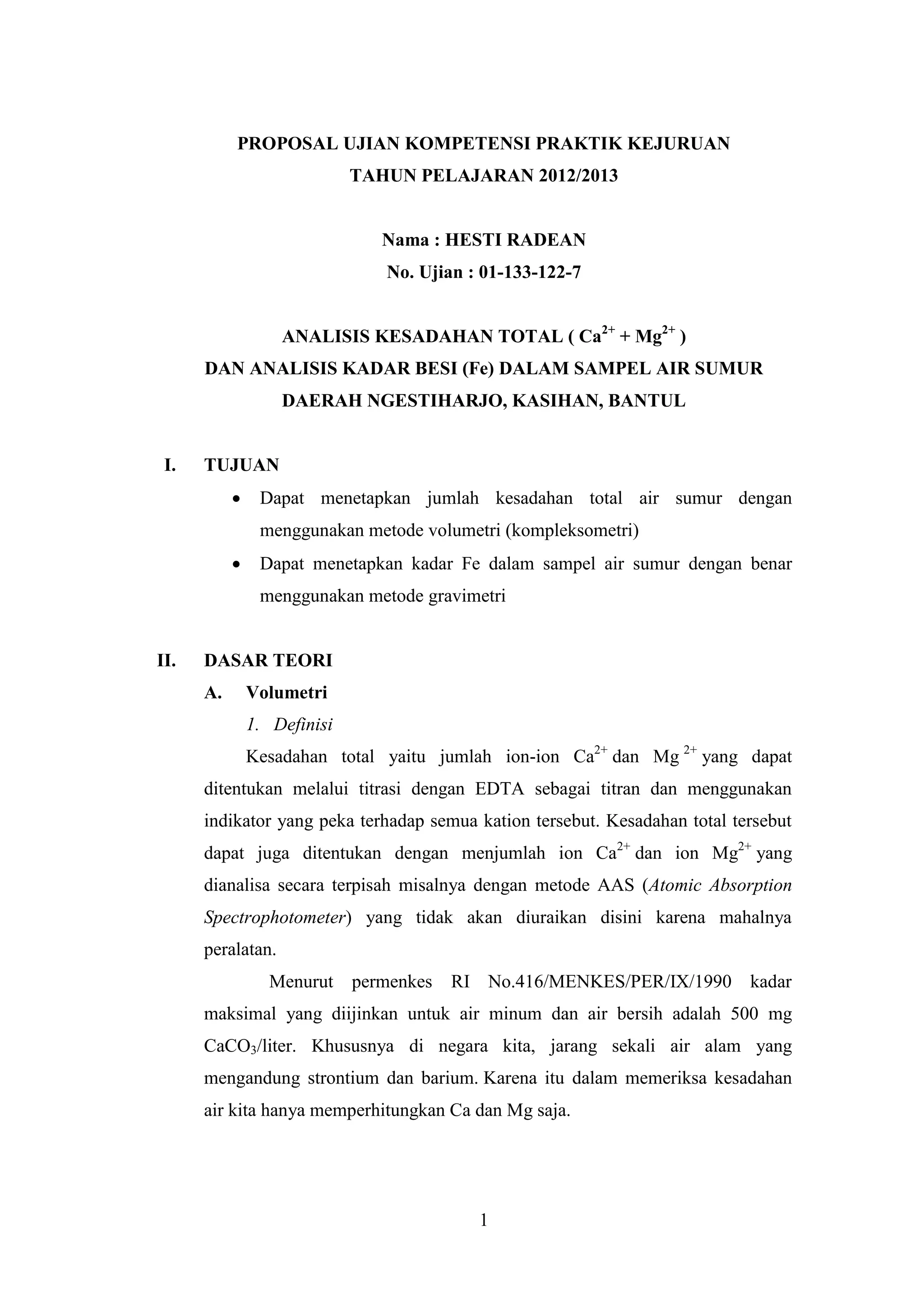 Analisis kesadahan air dan pengendapan besi secara gravimetri | PDF