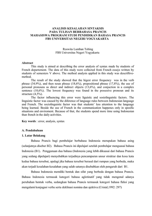 Analisis kesalahan sintaksis bahasa prancis | DOC
