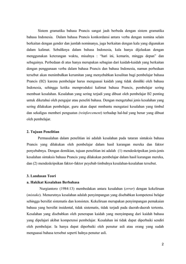 Analisis kesalahan sintaksis bahasa prancis | DOC