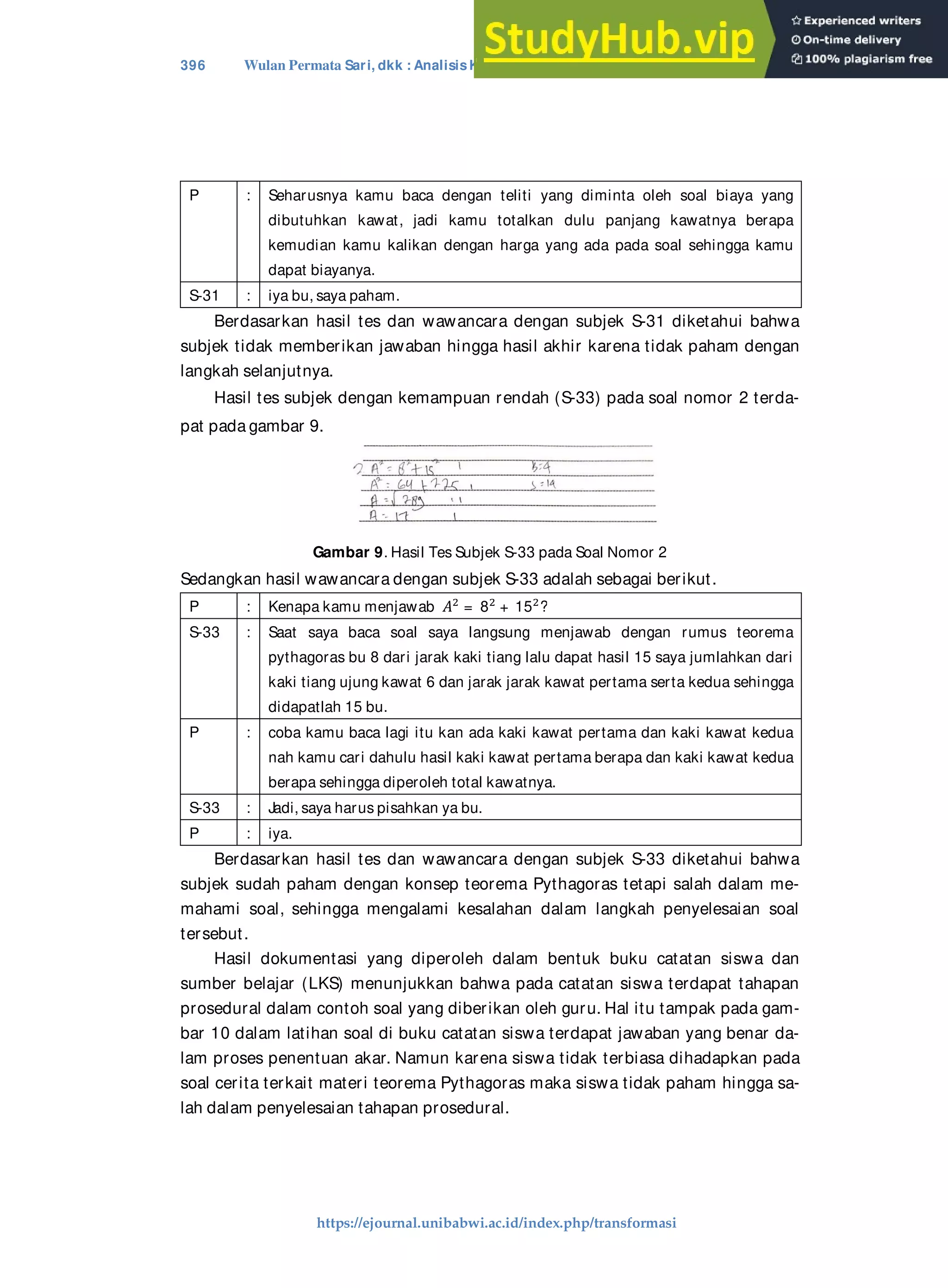Analisis Kesalahan Siswa Dalam Menyelesaikan Soal Cerita Materi Teorema ...