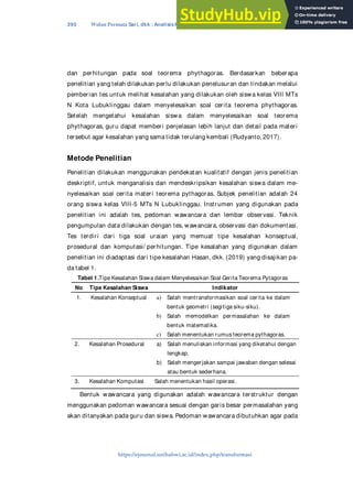 Analisis Kesalahan Siswa Dalam Menyelesaikan Soal Cerita Materi Teorema ...