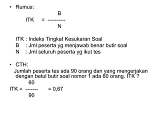 Analisis kesukaran dan daya beda soal dan distraktor | PPTX