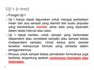 Analisis komparasi, chi kuadrat, uji t, uji f | PPTX