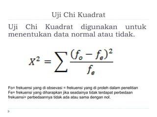 Analisis komparasi, chi kuadrat, uji t, uji f | PPTX