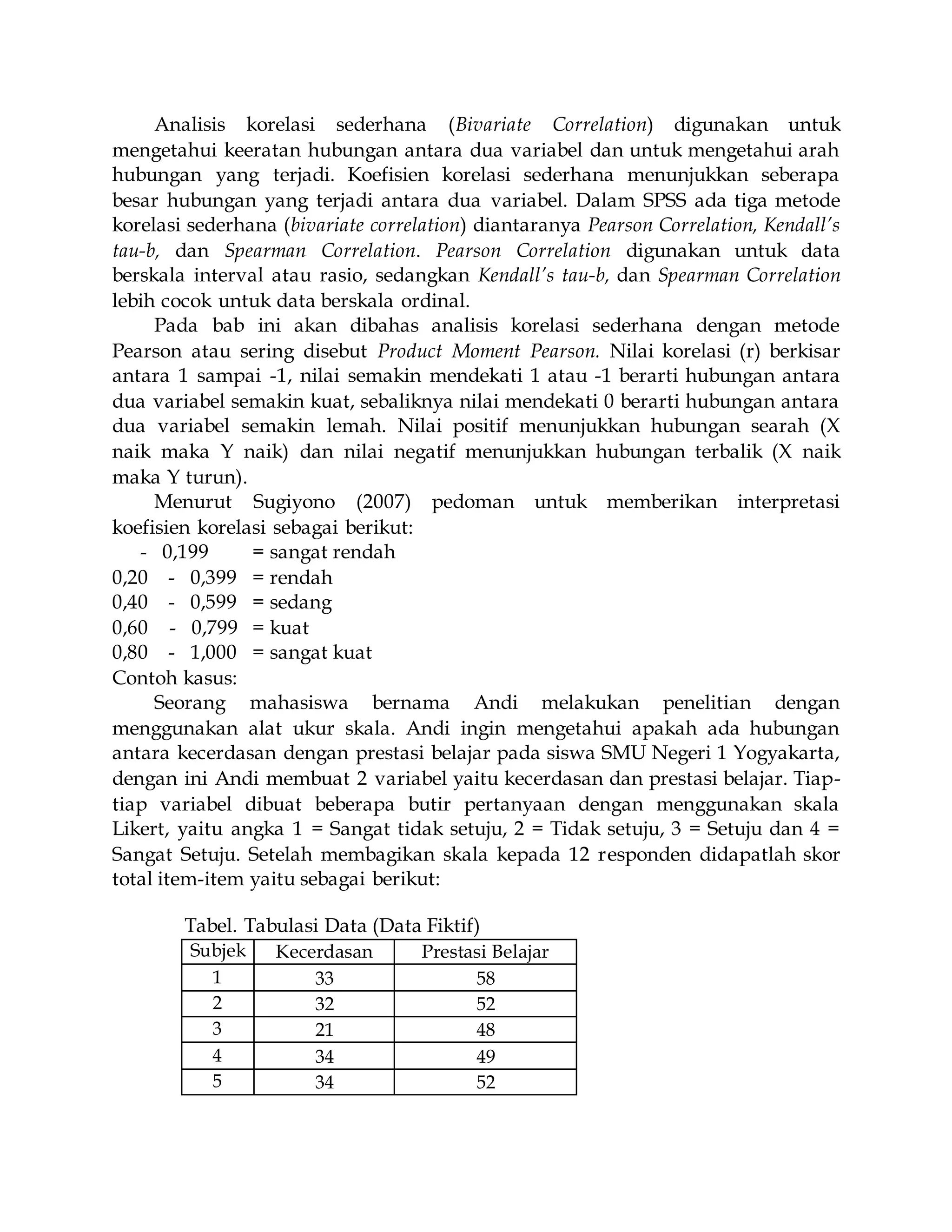 Analisis korelasi sederhana | DOCX