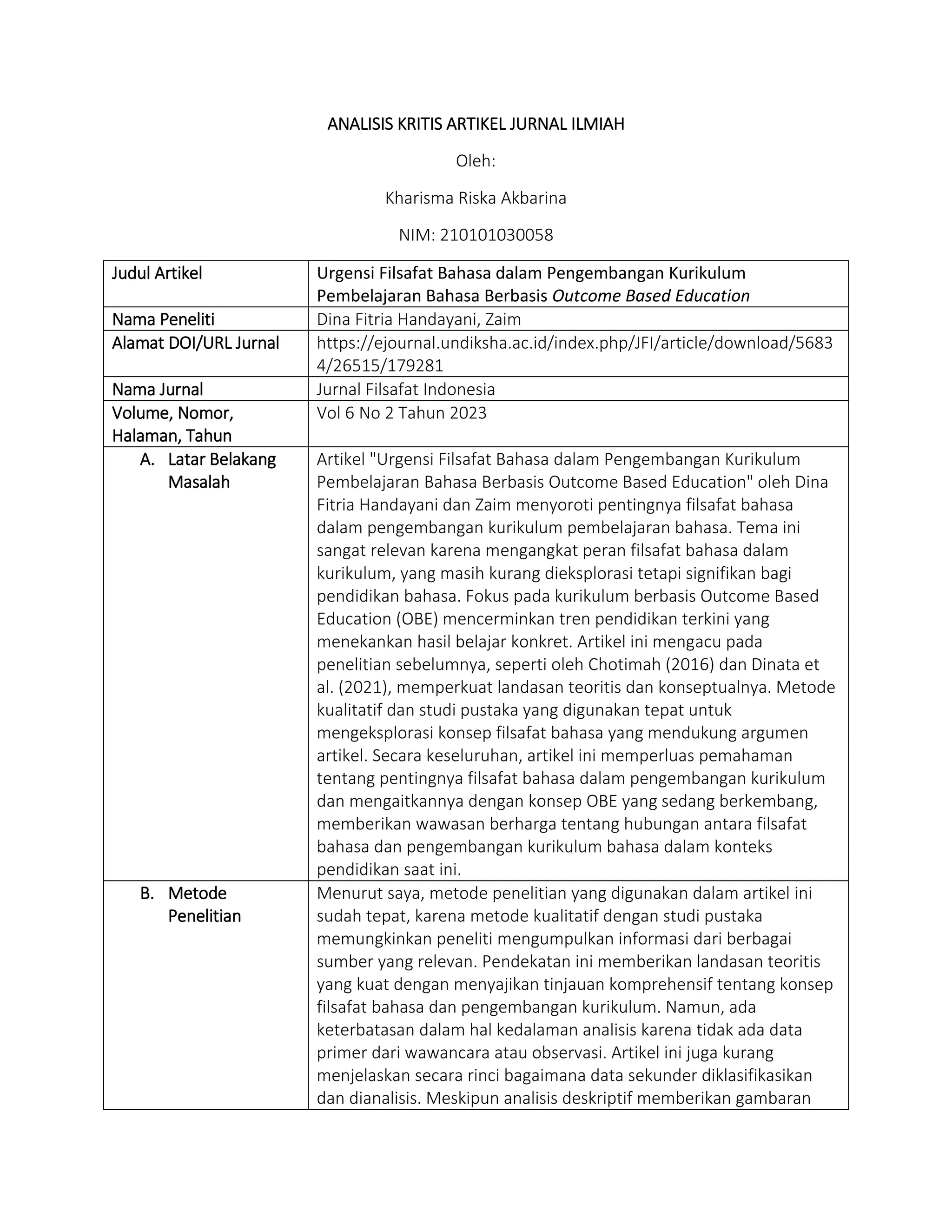 Analisis Kritis Jurnal kharisma RA .docx