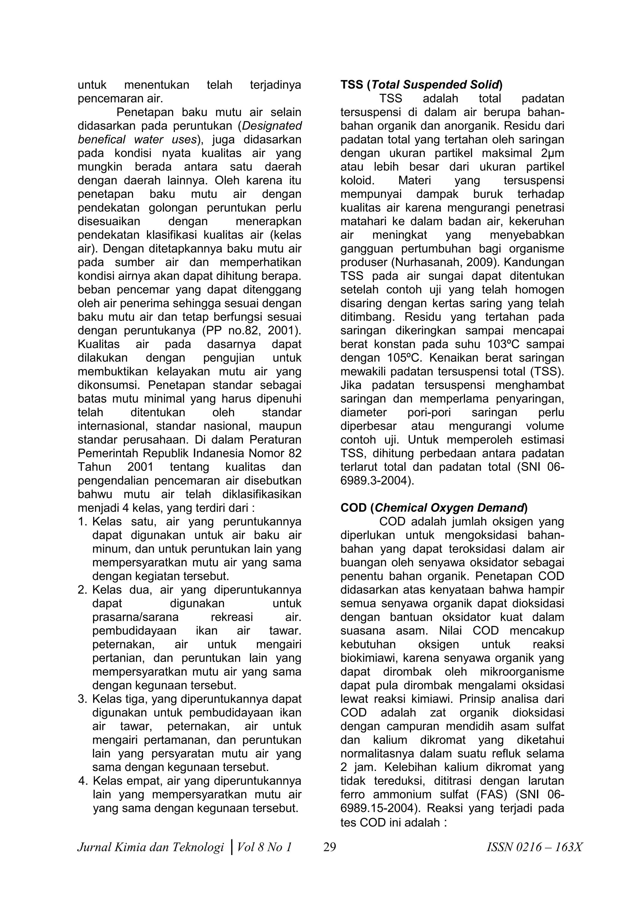 Analisis kualitas air sungai kalianyar mojosongo | PDF