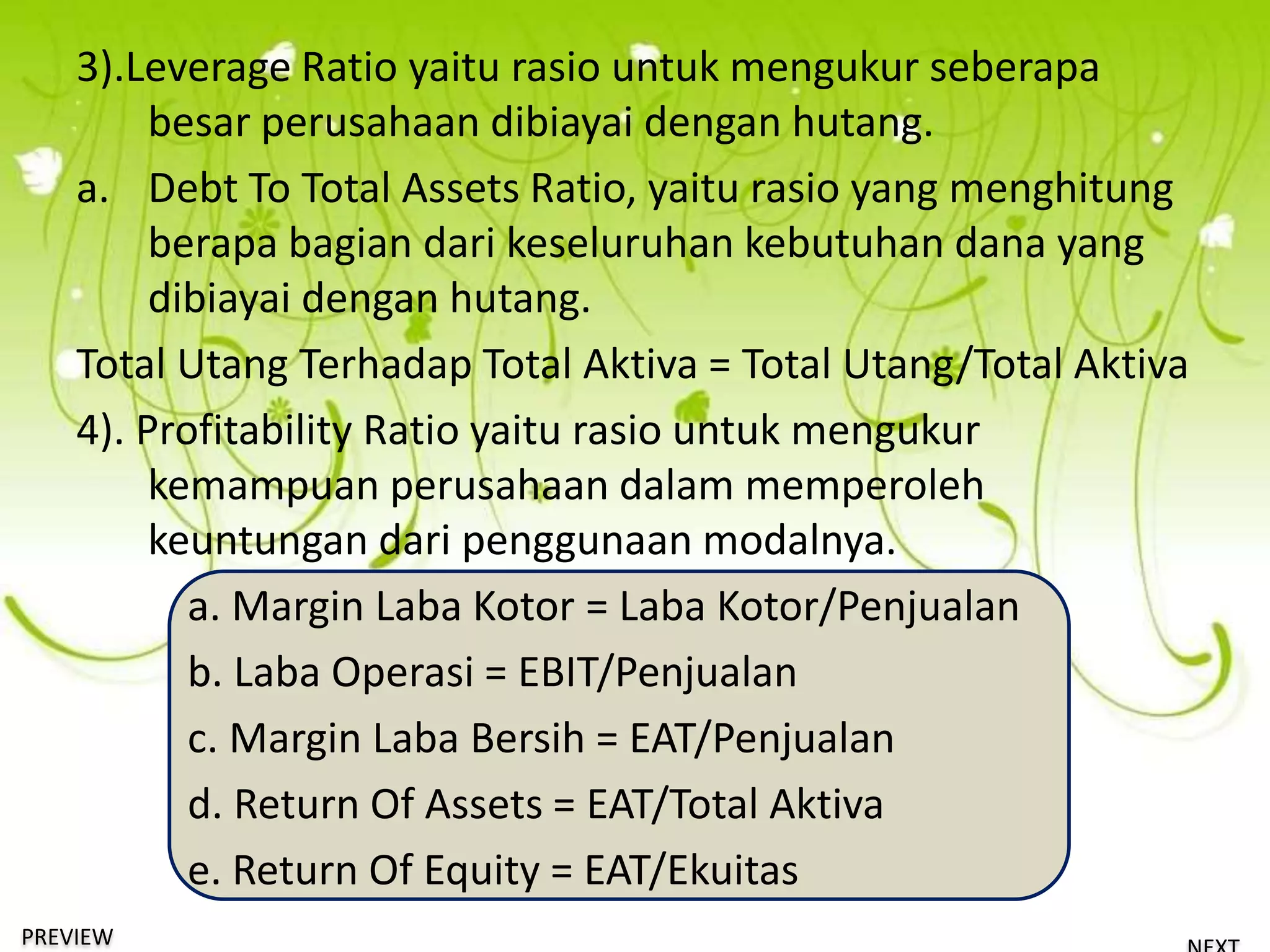 Analisis laporan keuangan dalam bentuk rasio untuk mengukur | PPTX