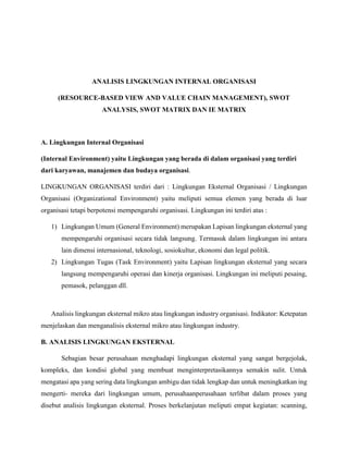 Analisis lingkungan internal organisasi | PDF