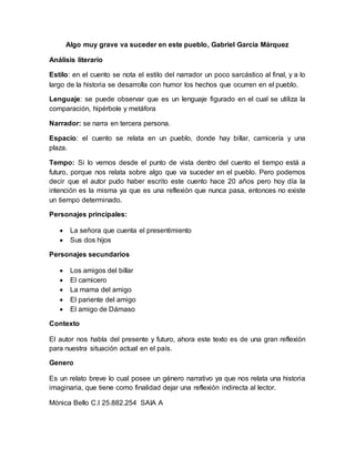 Análisis literario de Algo muy grave va suceder en este pueblo | DOCX