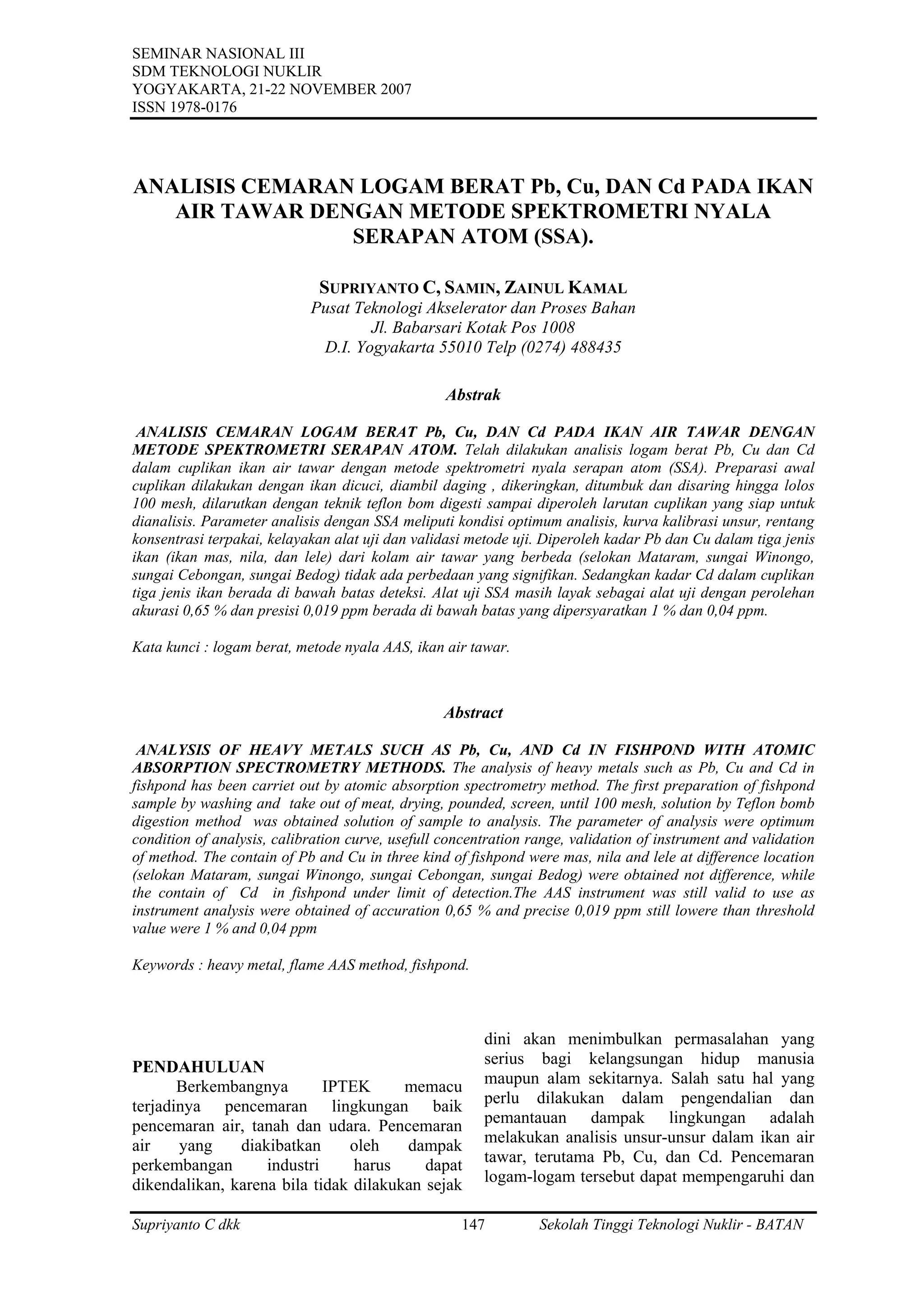 Analisis logam berat pada ikan air tawar | PDF