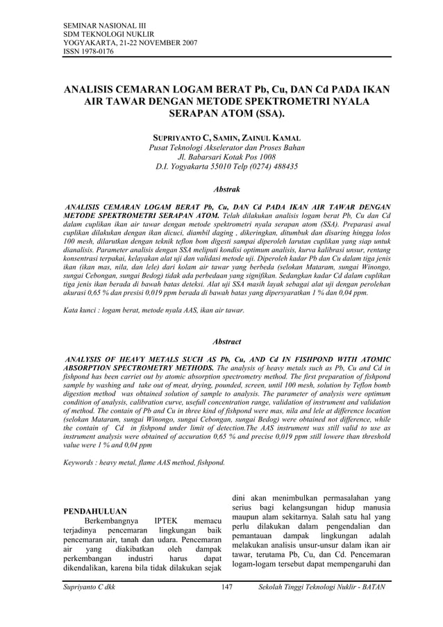 Analisis logam berat pada ikan air tawar | PDF
