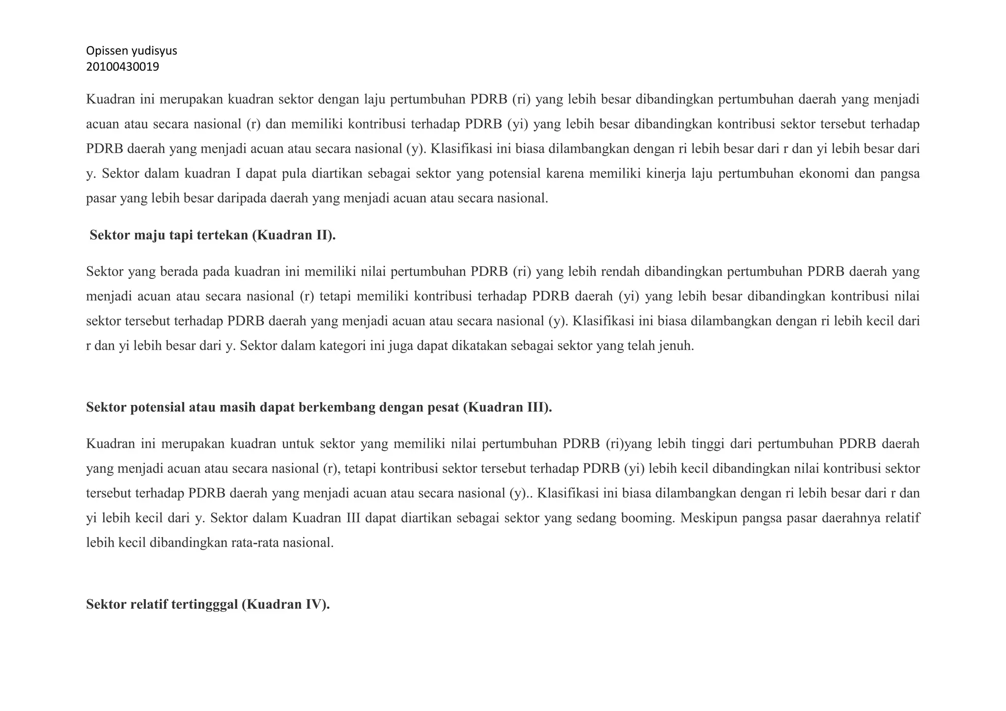 Analisis LQ, DLQ, SS, dan klassen di provinsi riau | PDF