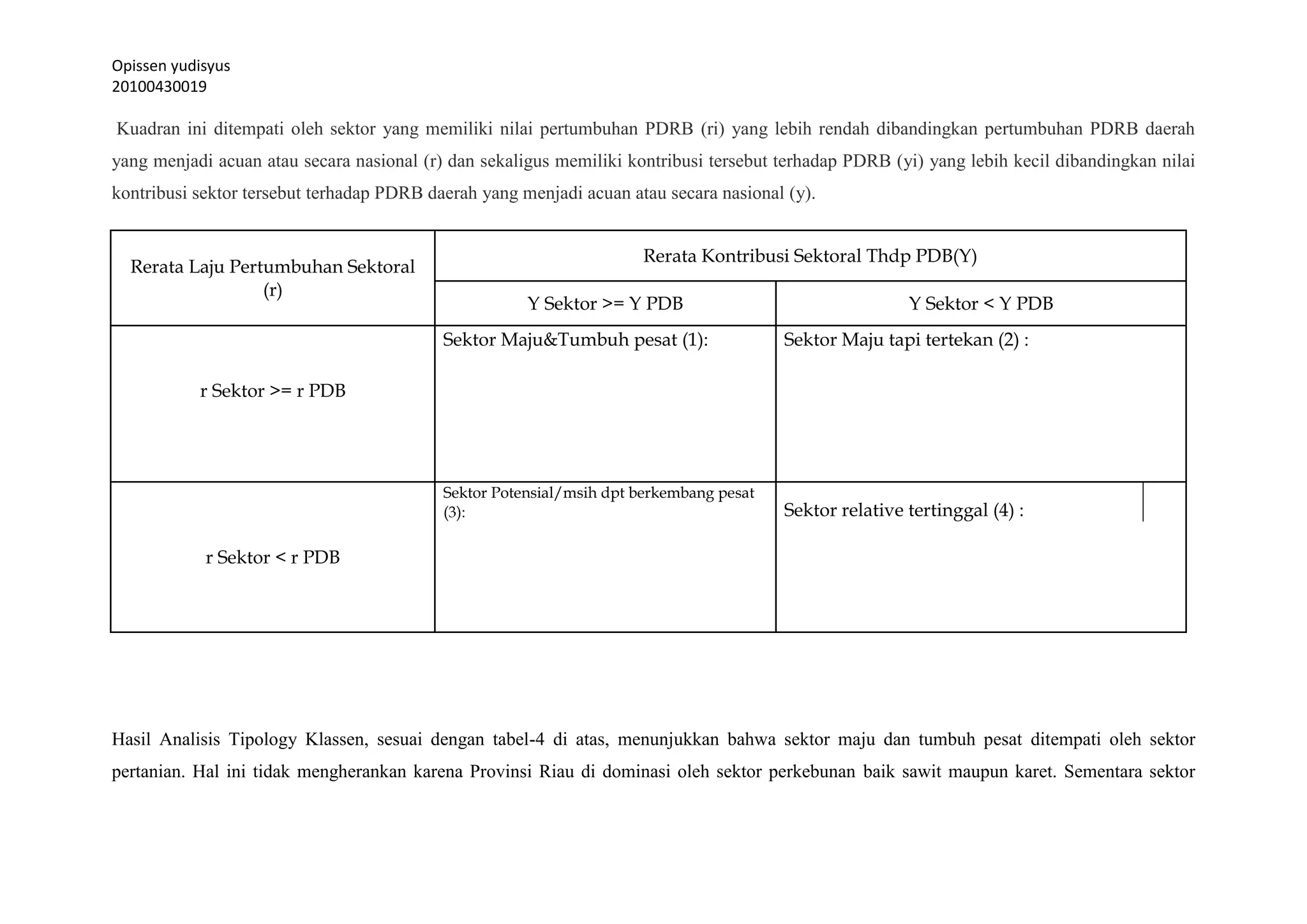 Analisis LQ, DLQ, SS, dan klassen di provinsi riau | PDF