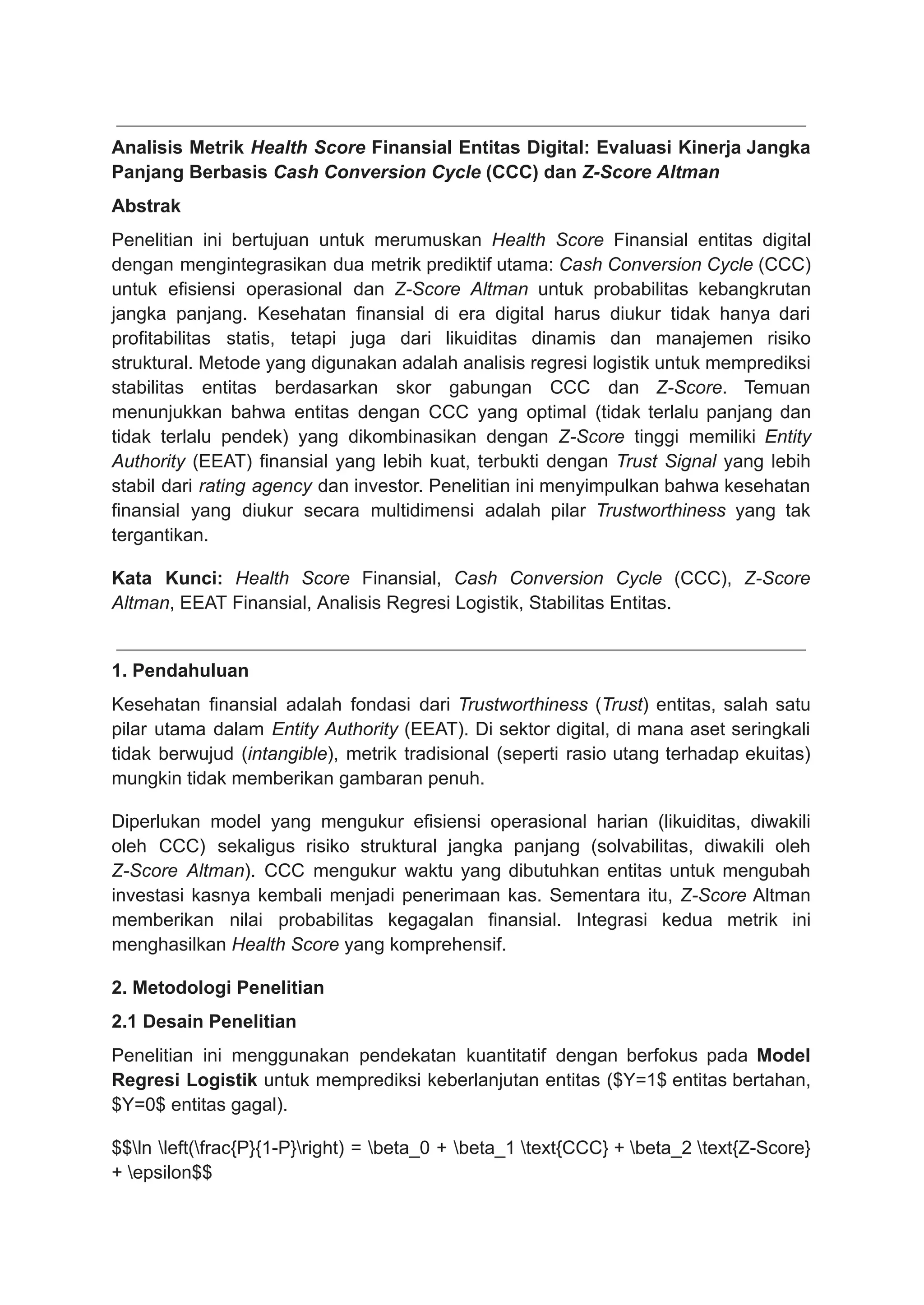 Analisis Metrik Health Score Finansial Entitas Digital_ Evaluasi ...