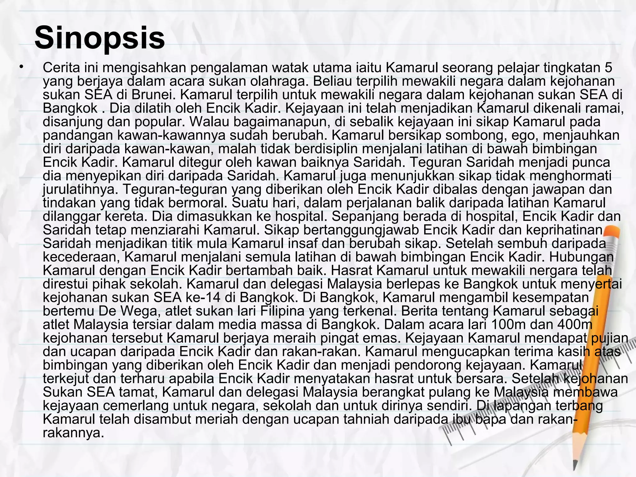 Analisis Novel Pelari Muda karya Ghazali Ngah Azia | PPT