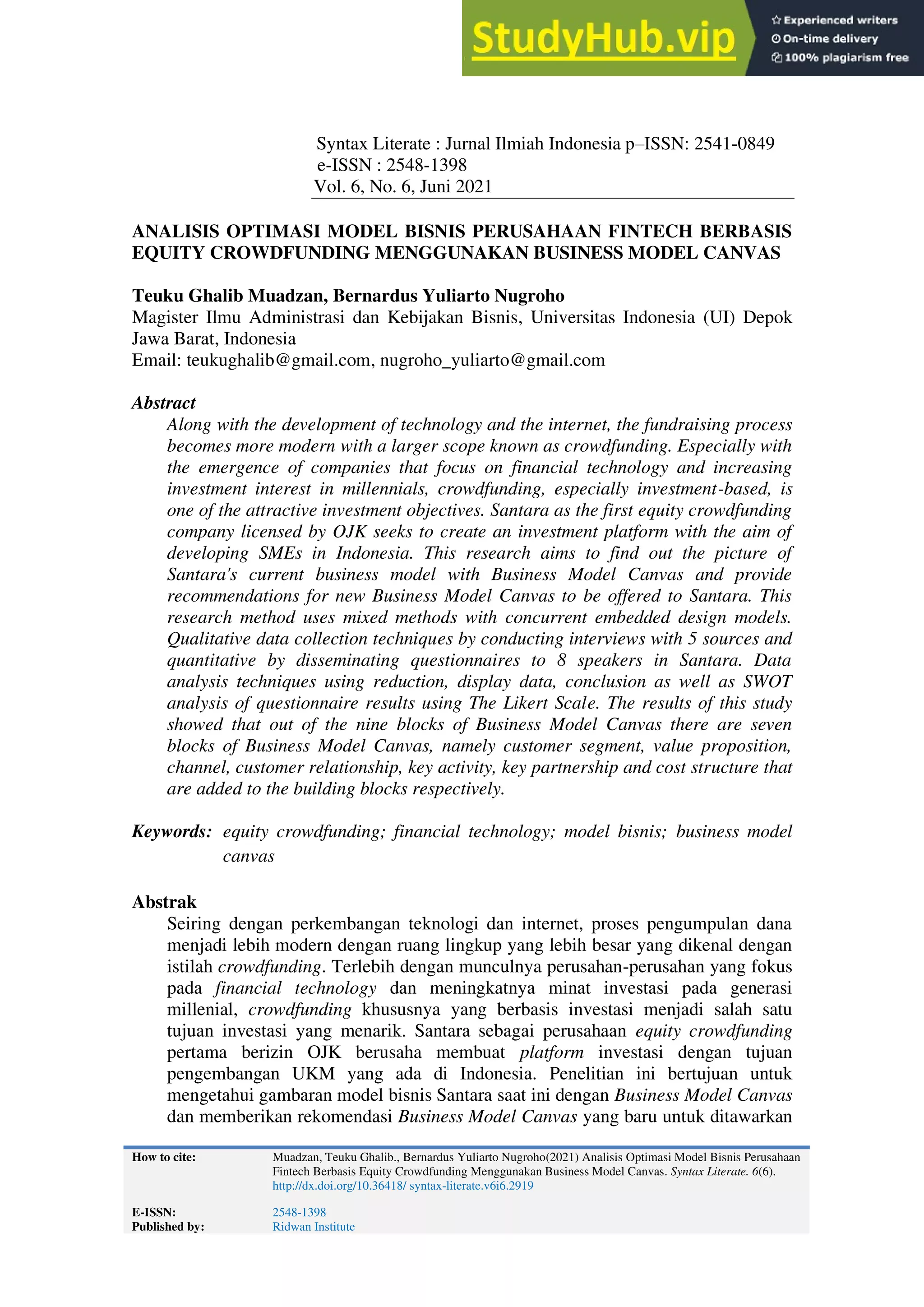 Analisis Optimasi Model Bisnis Perusahaan Fintech Berbasis Equity ...