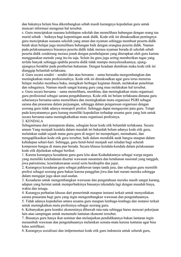 Analisis pelaksanaan kode etik guru indonesia | DOCX