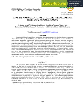 Analisis Pemecahan Masalah Soal HOTS Berdasarkan Teori Ideal Problem Solving | PDF