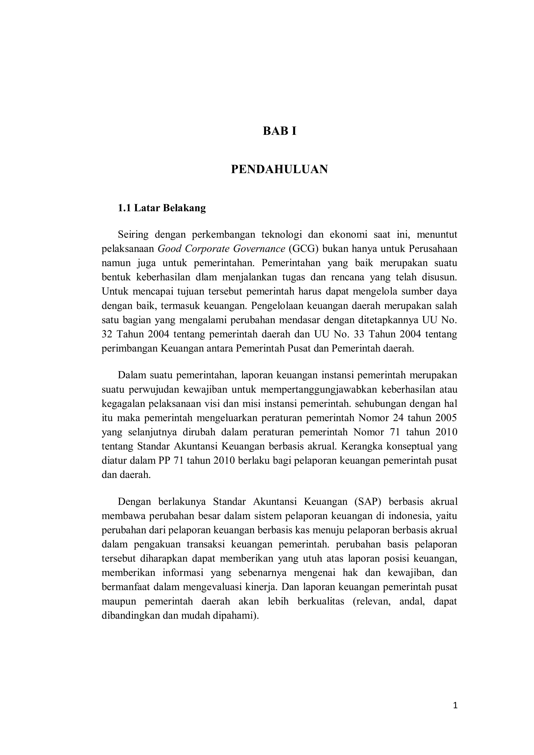 Analisis penerapan standar akuntansi pemerintah (sap) terhadap kualitas laporan keuangan ...