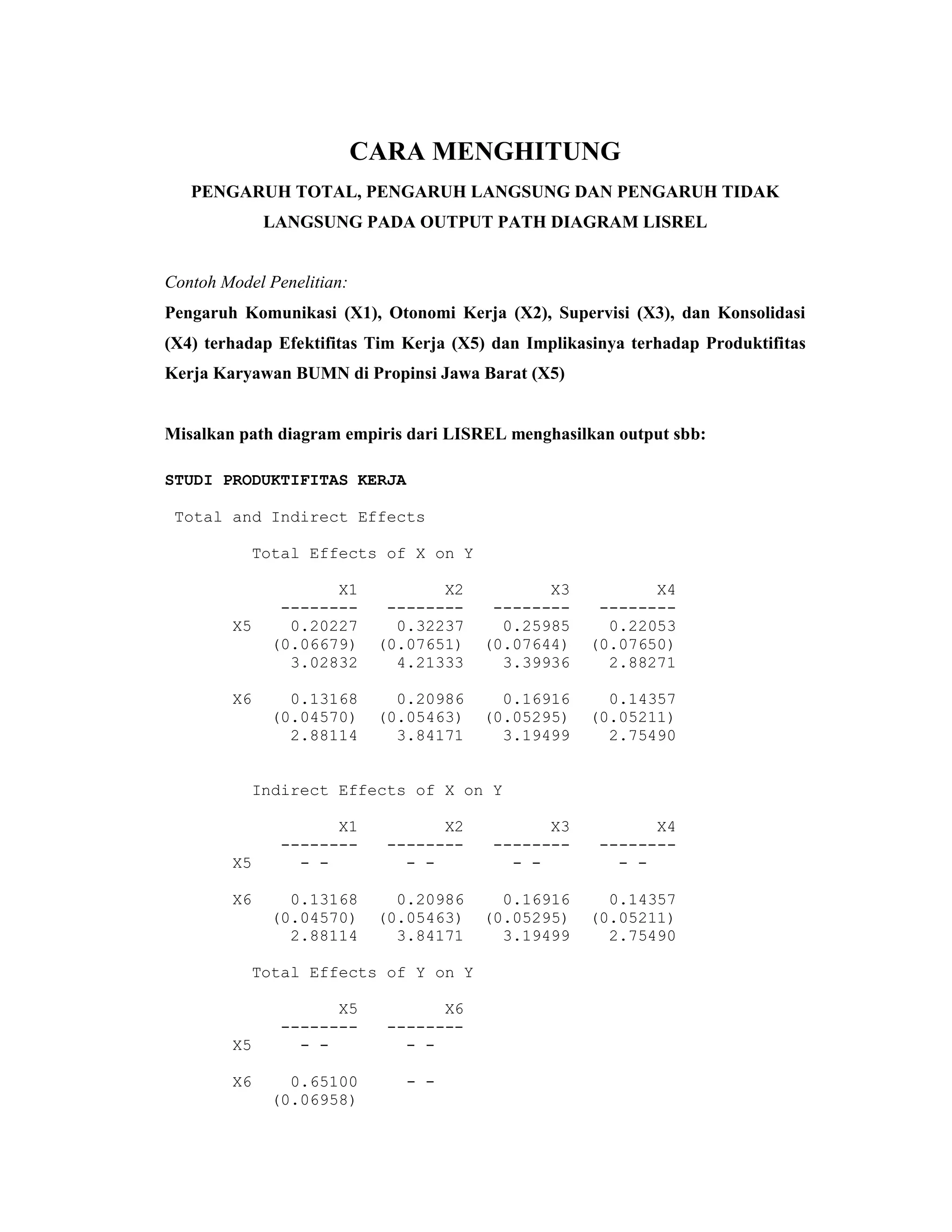Contoh Analisis Koefisien Pengaruh Dengan LISREL | PDF