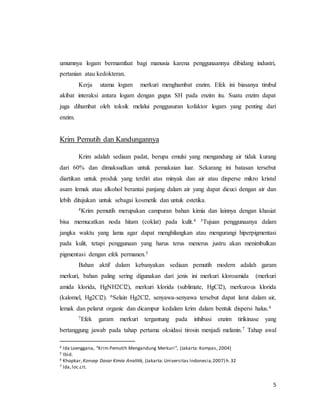Analisis pengaruh logam merkuri pada krim pemutih wajah | DOCX