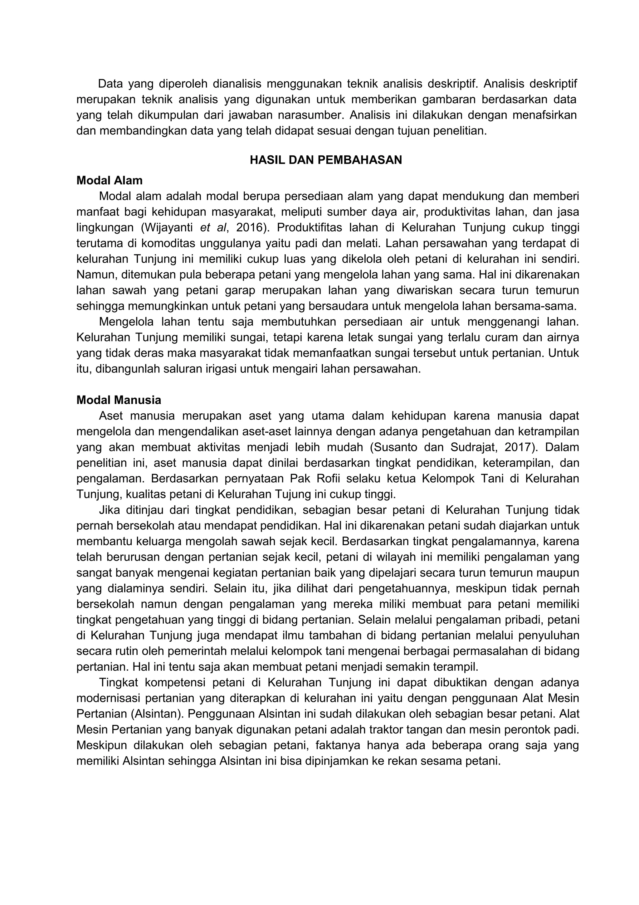 Analisis Pentagon Aset Komunitas Pertanian Kelurahan Tunjung, Kabupaten ...