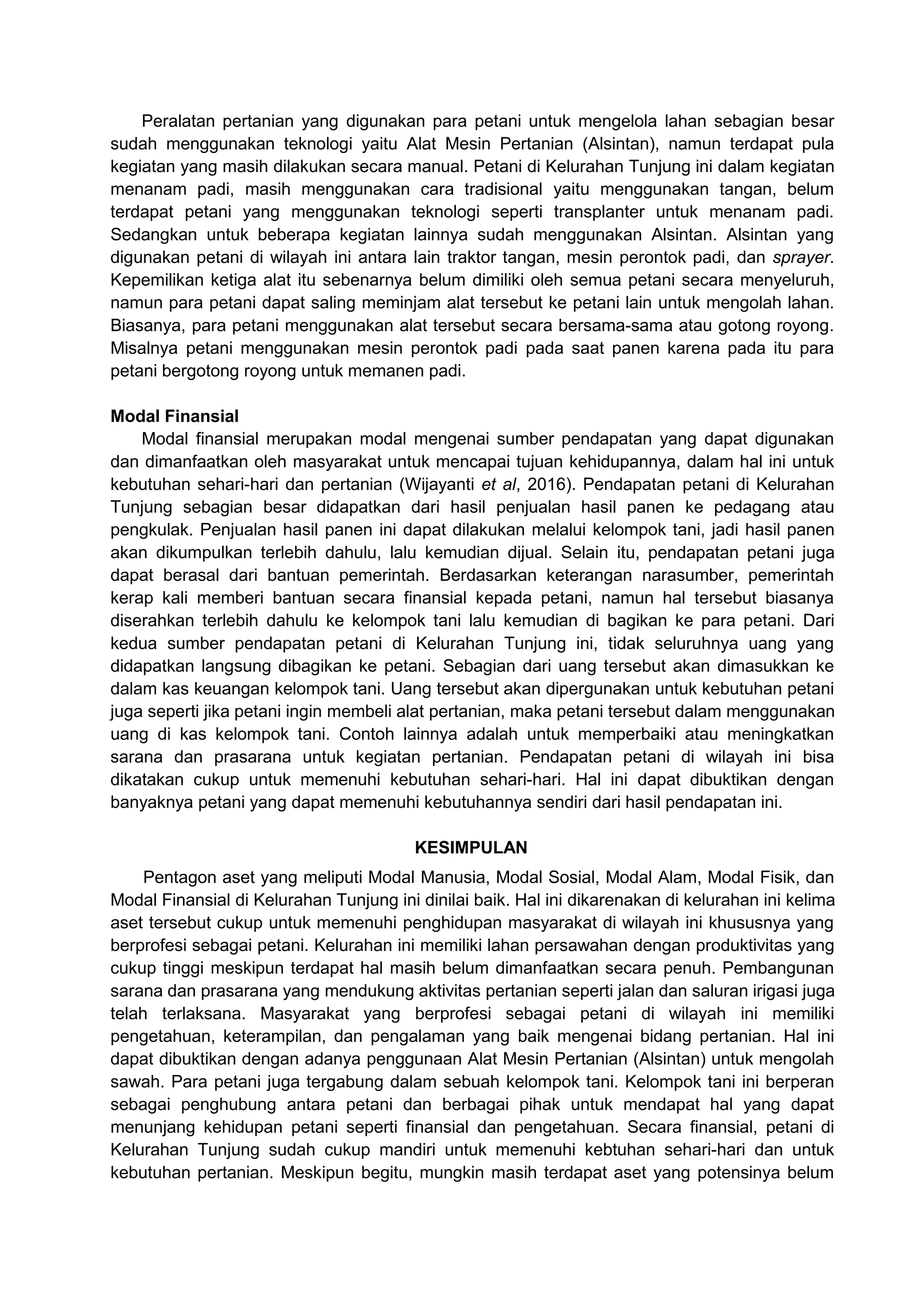 Analisis Pentagon Aset Komunitas Pertanian Kelurahan Tunjung, Kabupaten ...