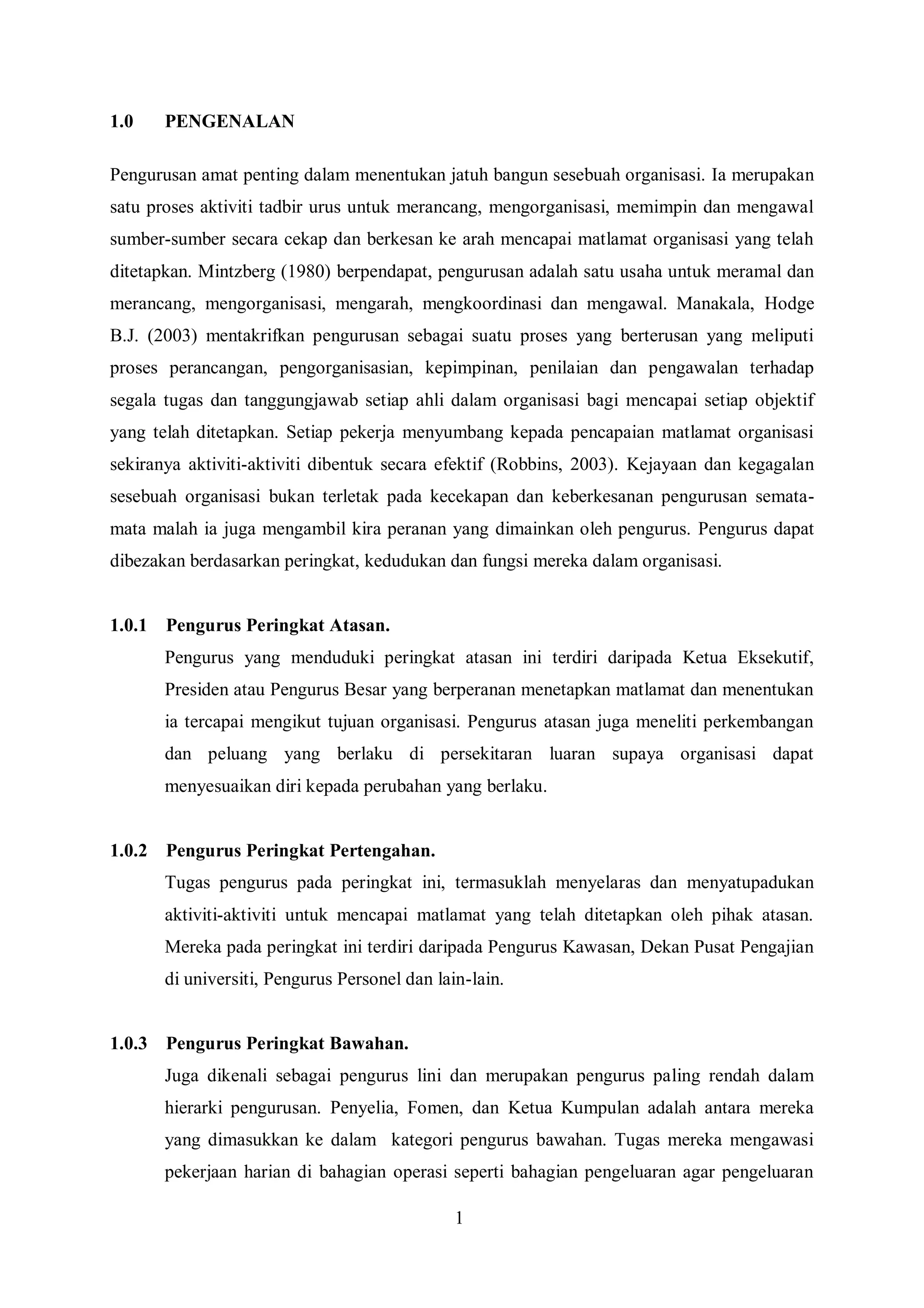 Analisis Peranan Pengurus dalam Organisasi | PDF