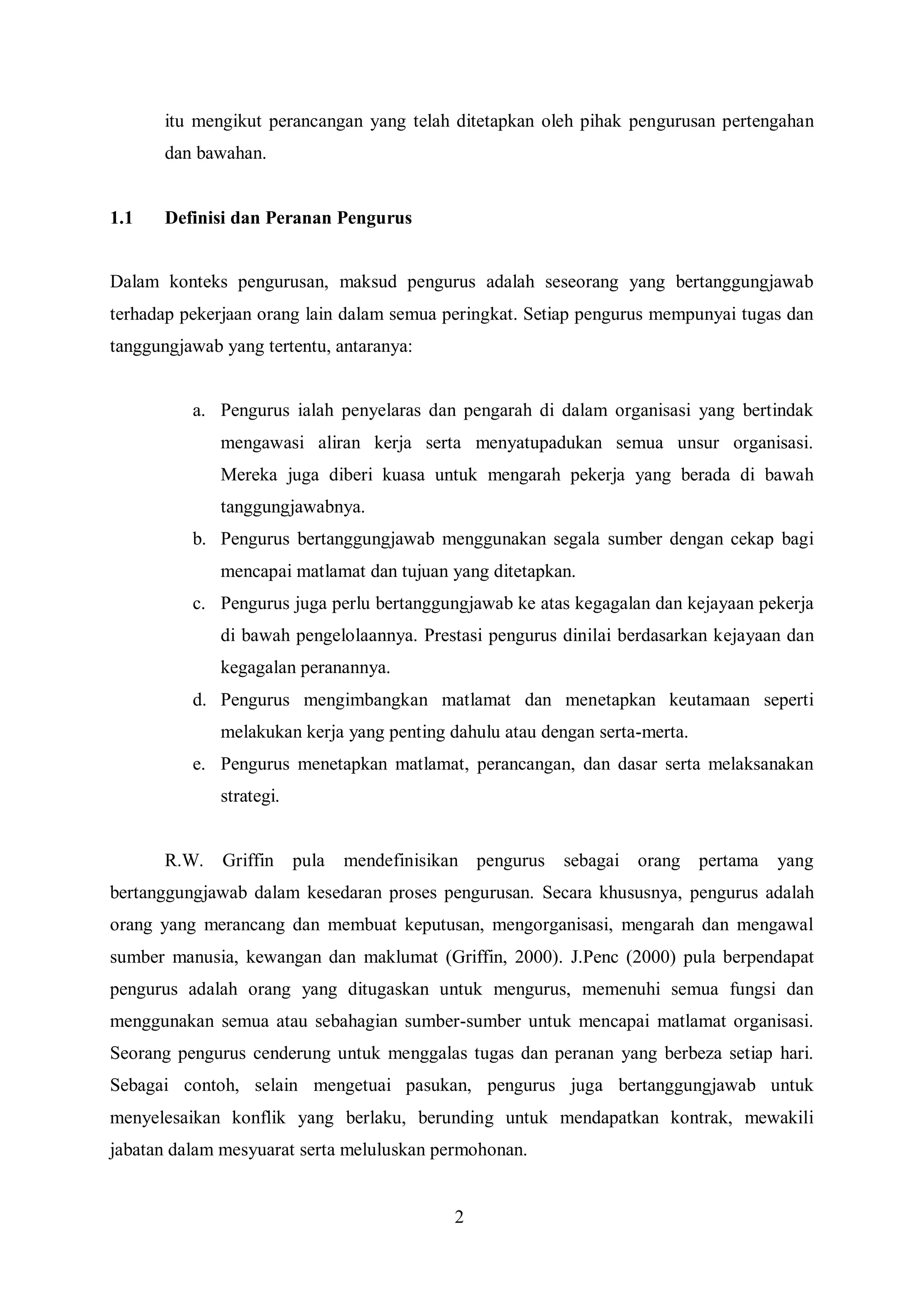 Analisis Peranan Pengurus dalam Organisasi | PDF