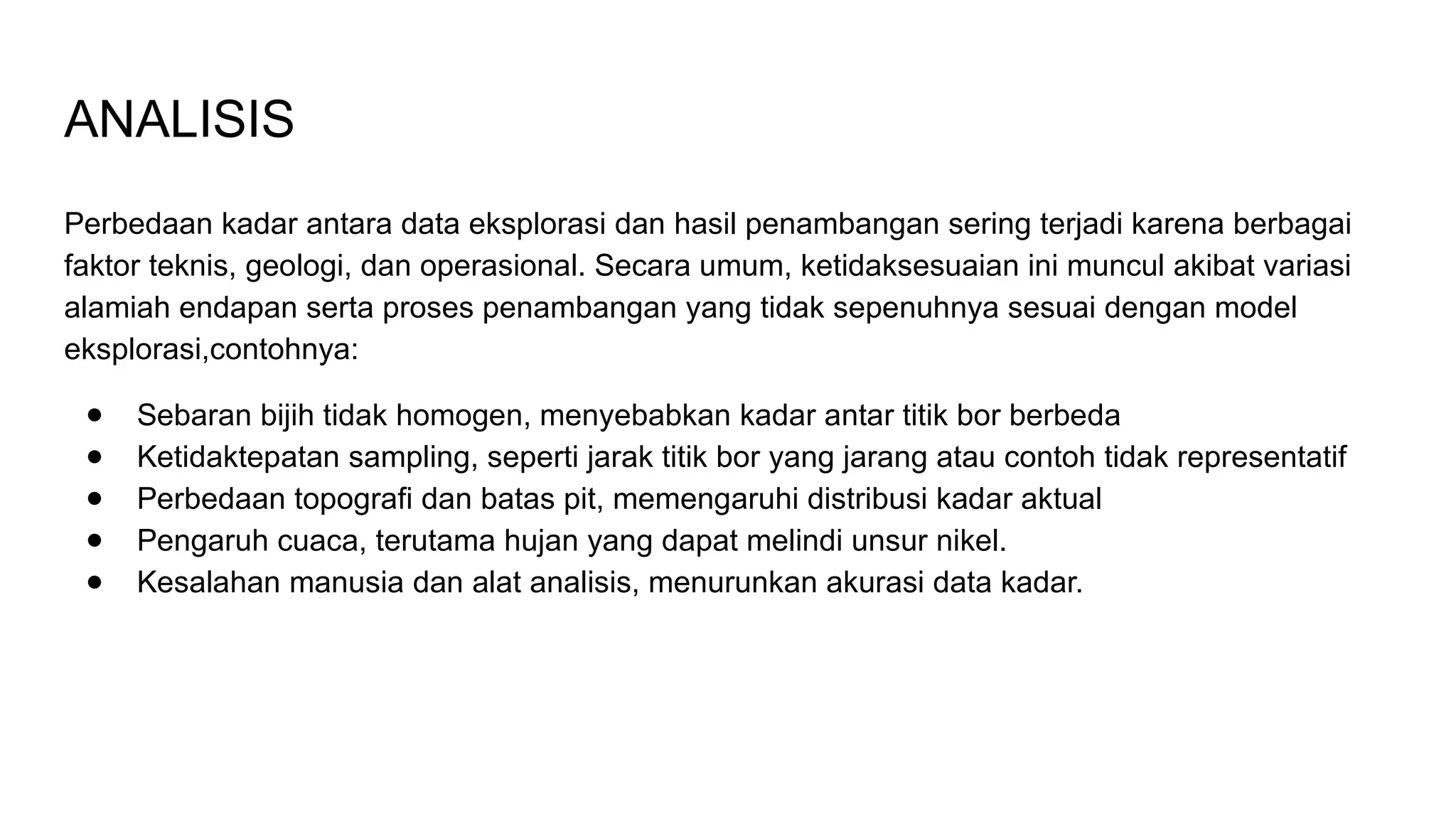 ANALISIS PERBEDAAN KADAR ENDAPAN BIJIH NIKEL LATERIT ANTARA HASIL ...