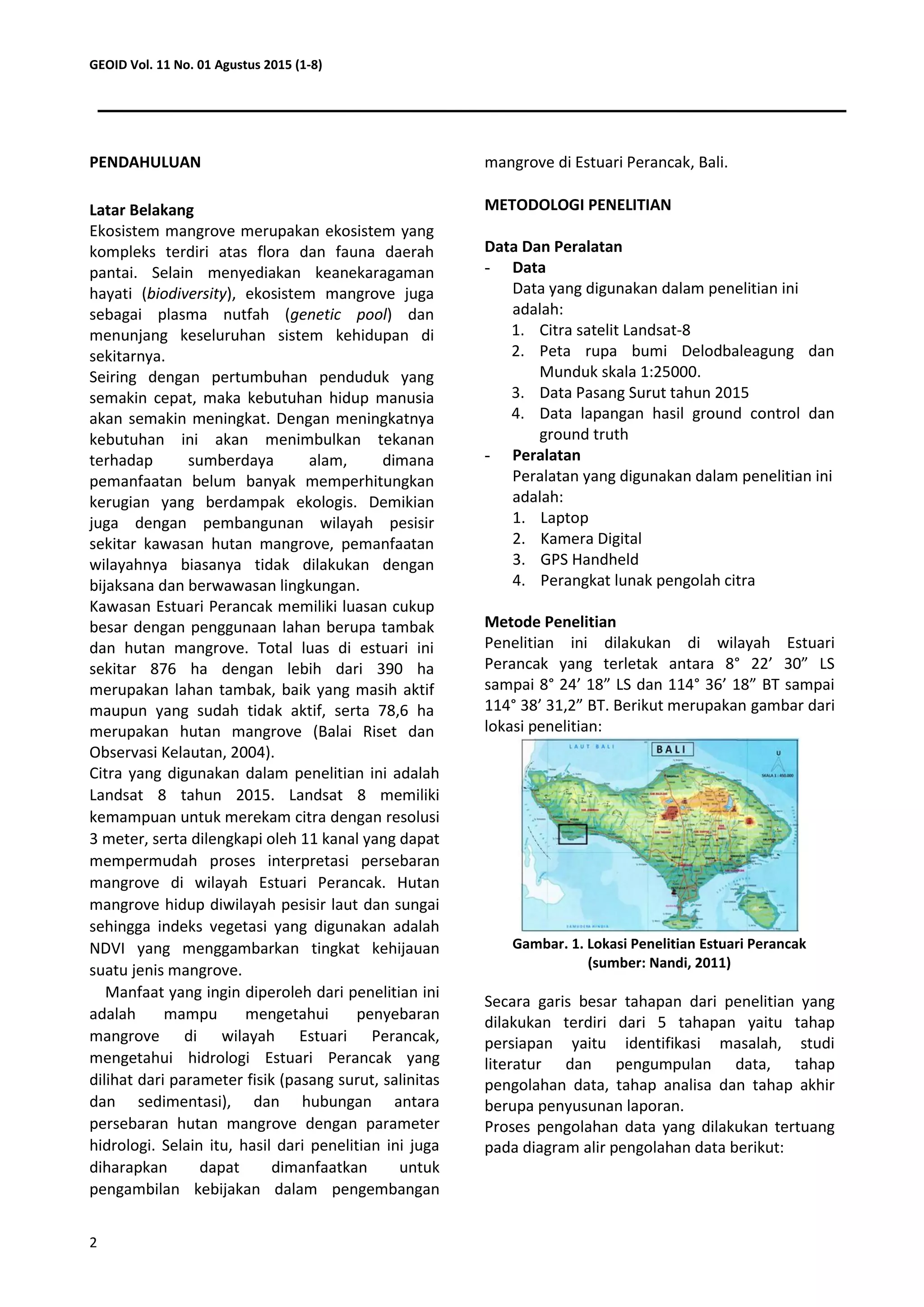 Analisis persebaran hutan mangrove di bali dengan memanfaatkan citra ...