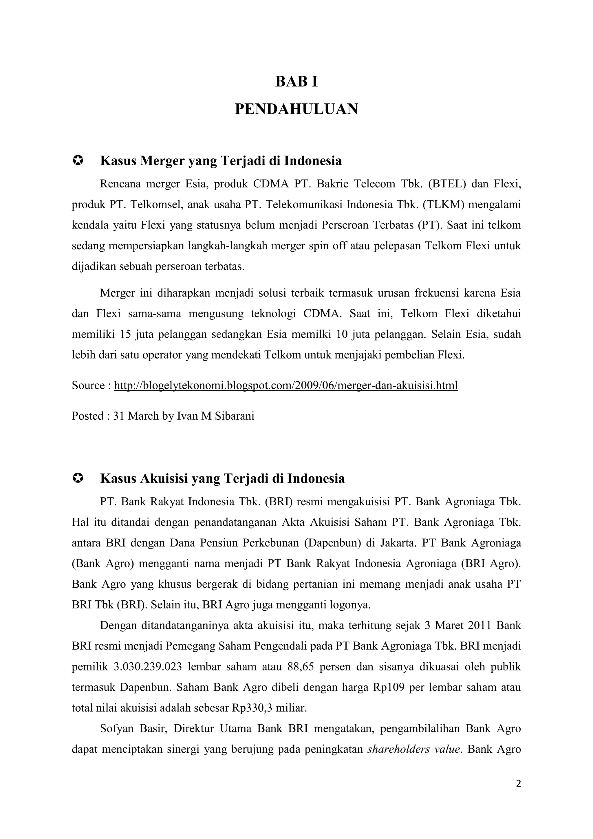 Analisis perusahaan yang mengalami merger dan akuisisi di indonesia ...