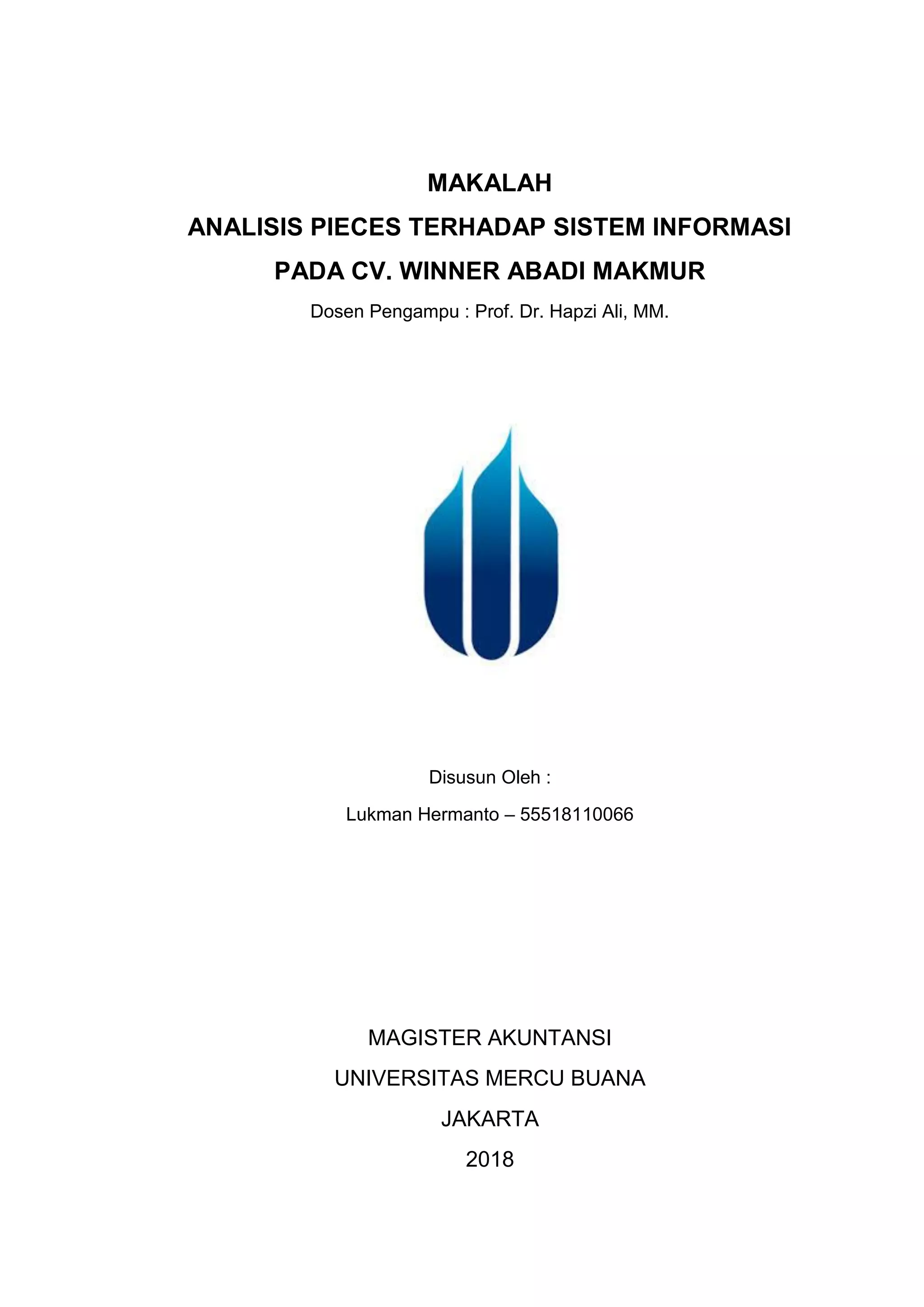 Analisis Pieces Terhadap Sistem Informasi Lukman Hermanto 55518110066 | PDF
