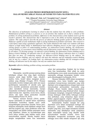 Analisis Proses Berpikir Reflektif Siswa dalam Memecahkan masalah Nonrutin pada Materi Peluang.doc