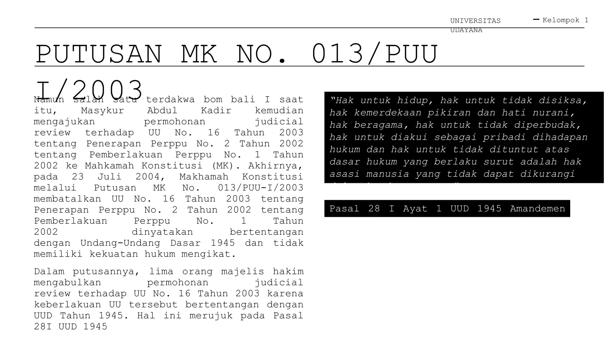 Analisis Putusan Mahkamah Konstitusi Saat Terjadinya Bom Bali .pptx
