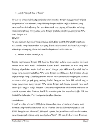 Analisis rate of return | DOCX