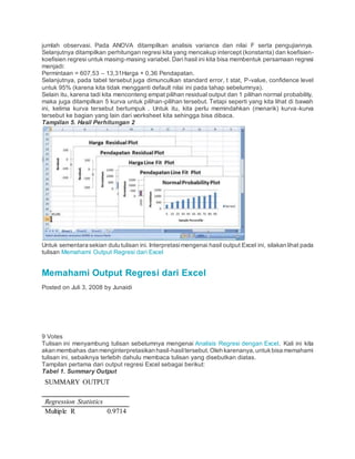Analisis regresi dengan exel dan cara membacanya | DOCX