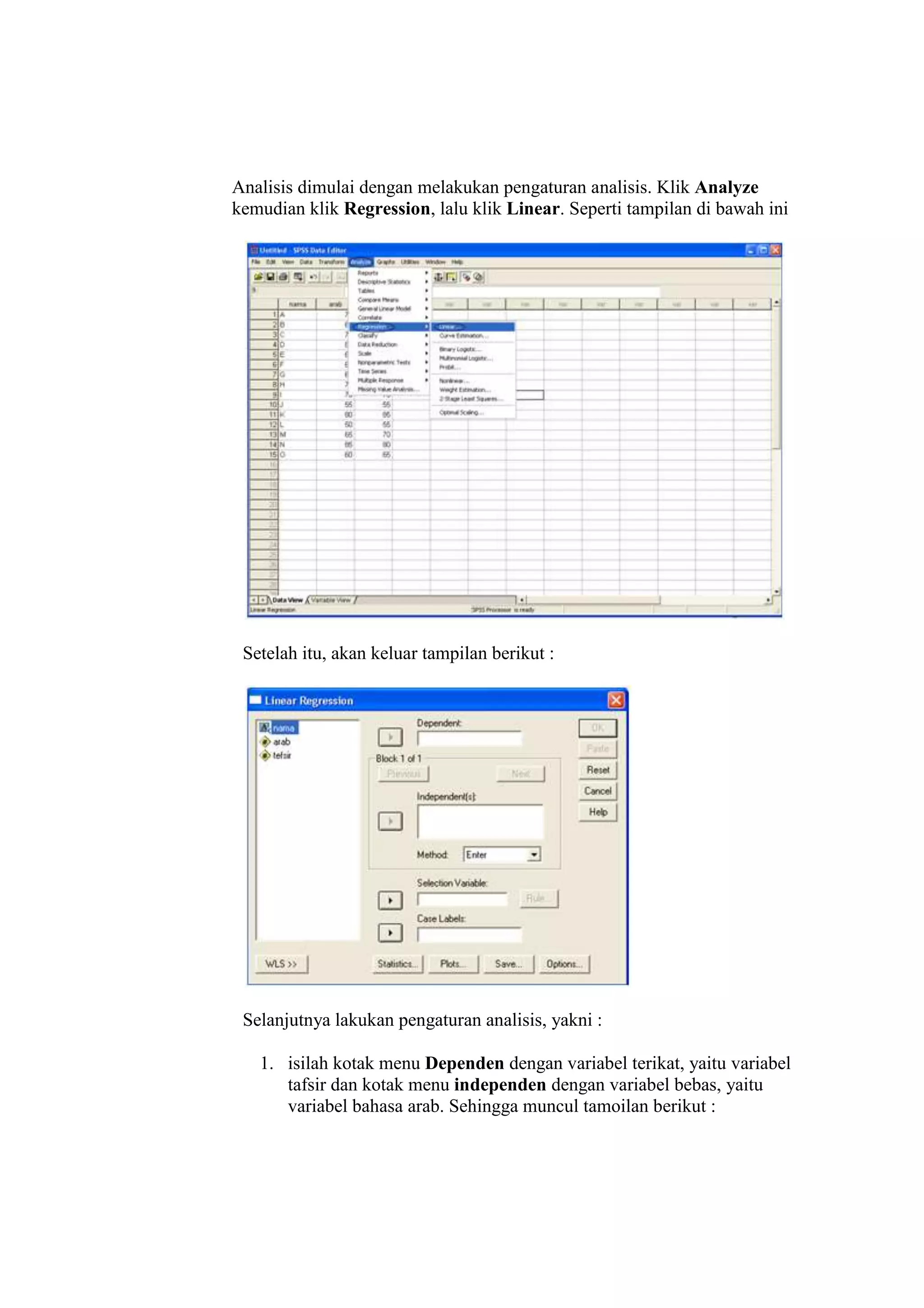 Analisis regresi linier sederhana dengan menggunakan spss | DOCX