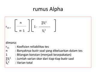 Analisis reliabilitas instrumen | PPTX