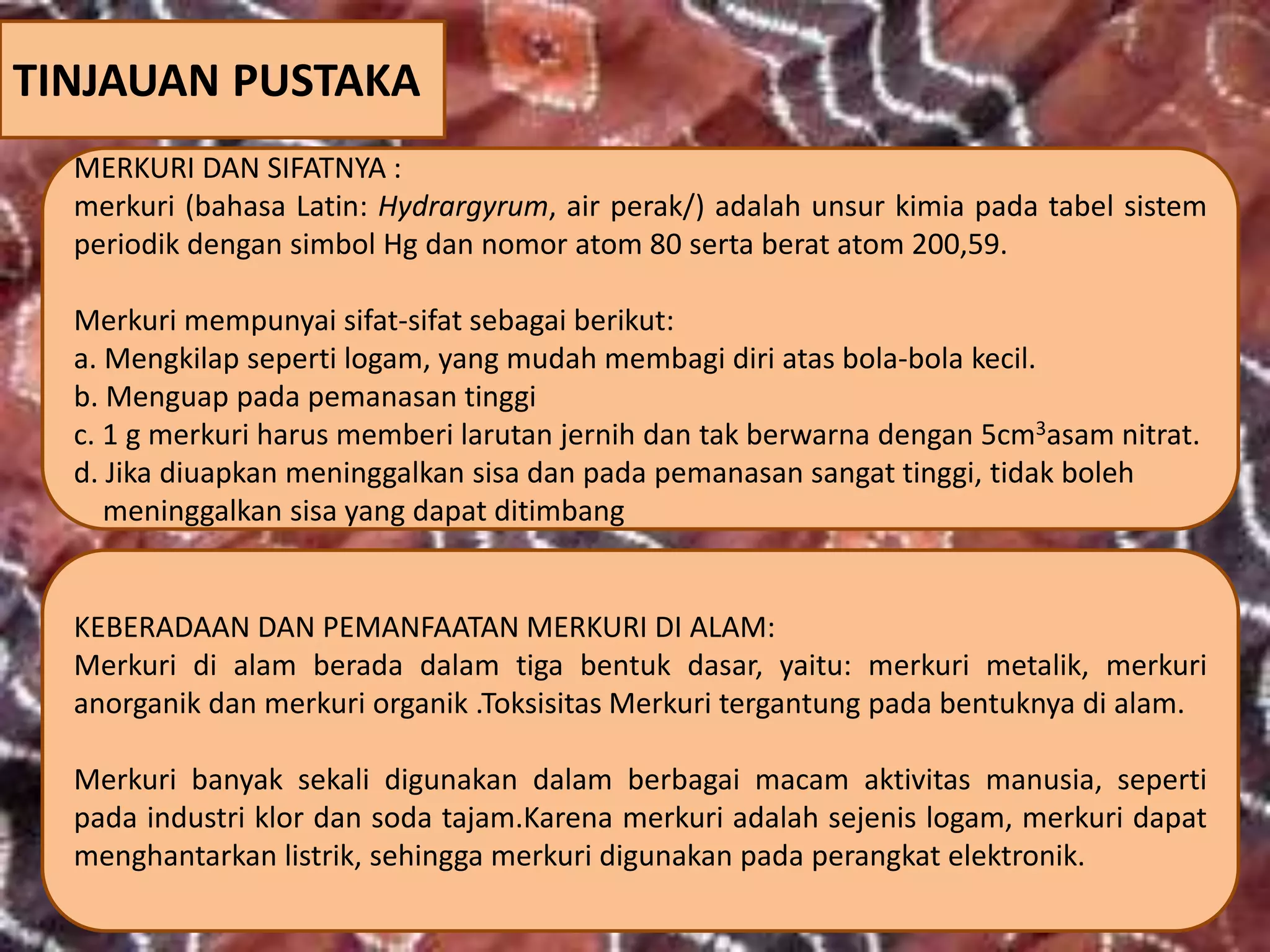 Analisis resiko kandungan merkuri (hg) pada lingkungan perairan | PPTX