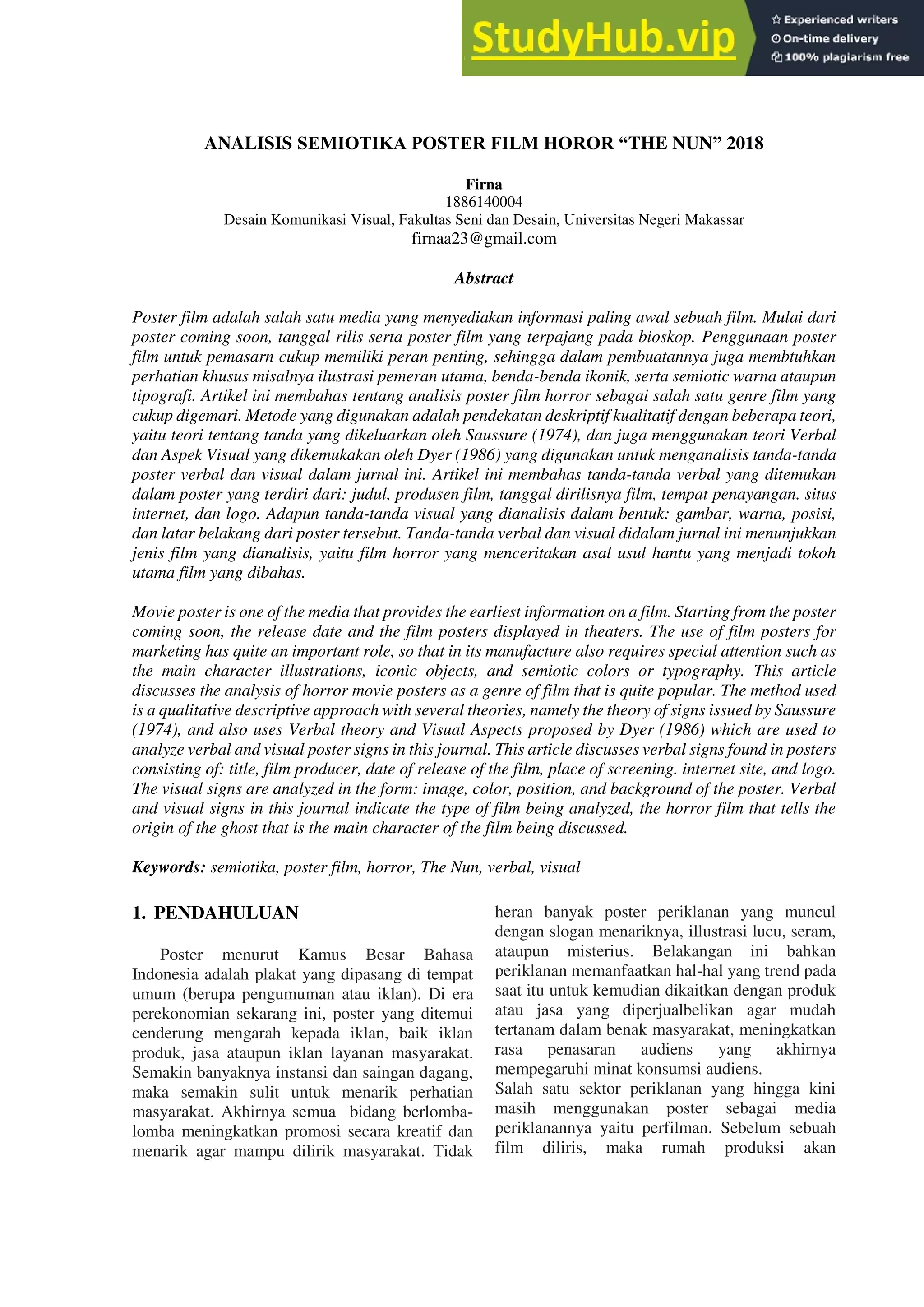 Analisis Semiotika Poster Film Horor Quot The Nun Quot 2018 | PDF