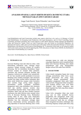 ANALISIS SPASIAL LAHAN KRITIS DI KOTA BANDUNG UTARA MENGGUNAKAN OPEN ...