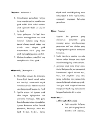 Analisis strategi gojek dengan pendekatan analisis swot | PDF