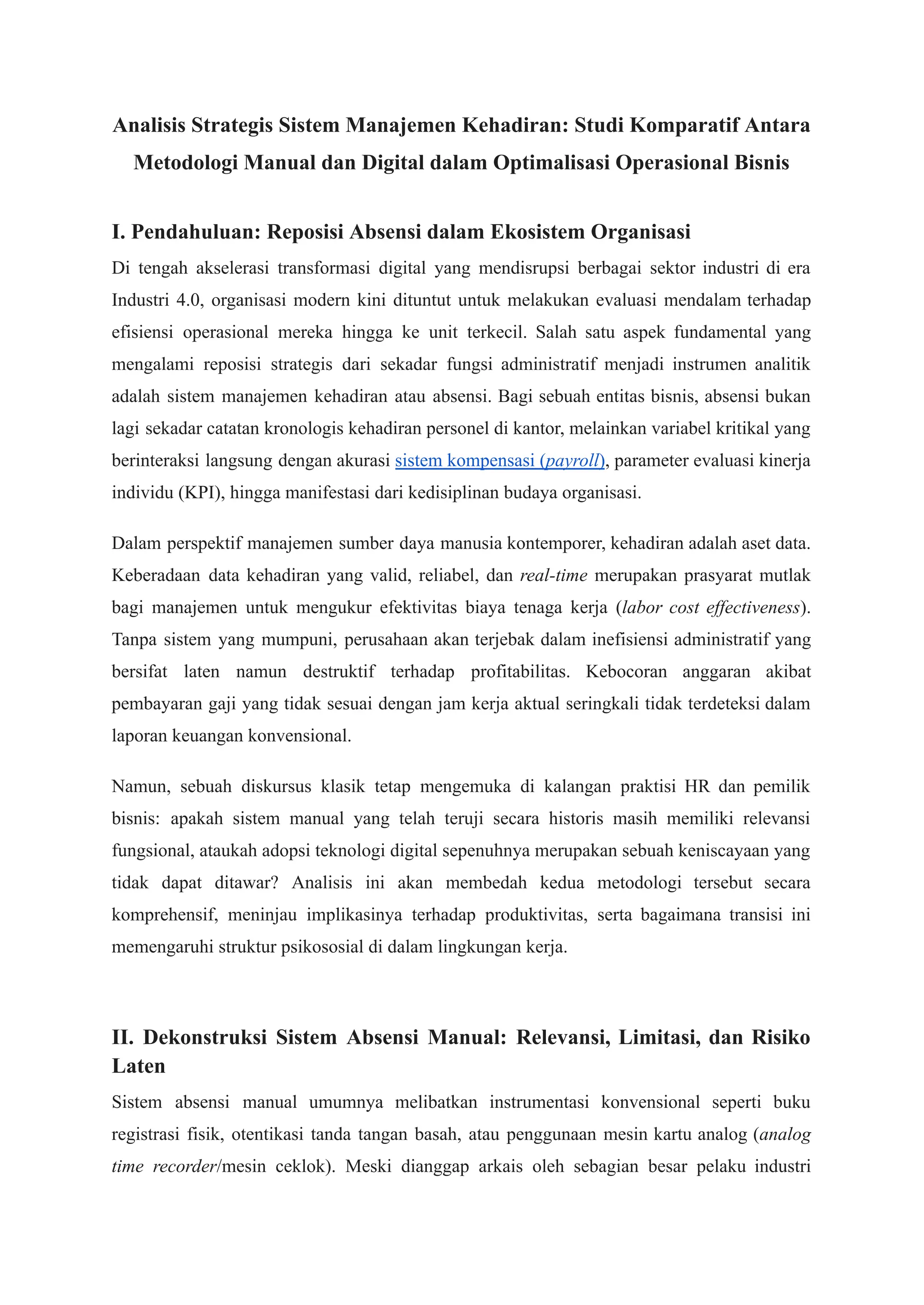 Analisis Strategis Sistem Manajemen Kehadiran_ Studi Komparatif Antara ...